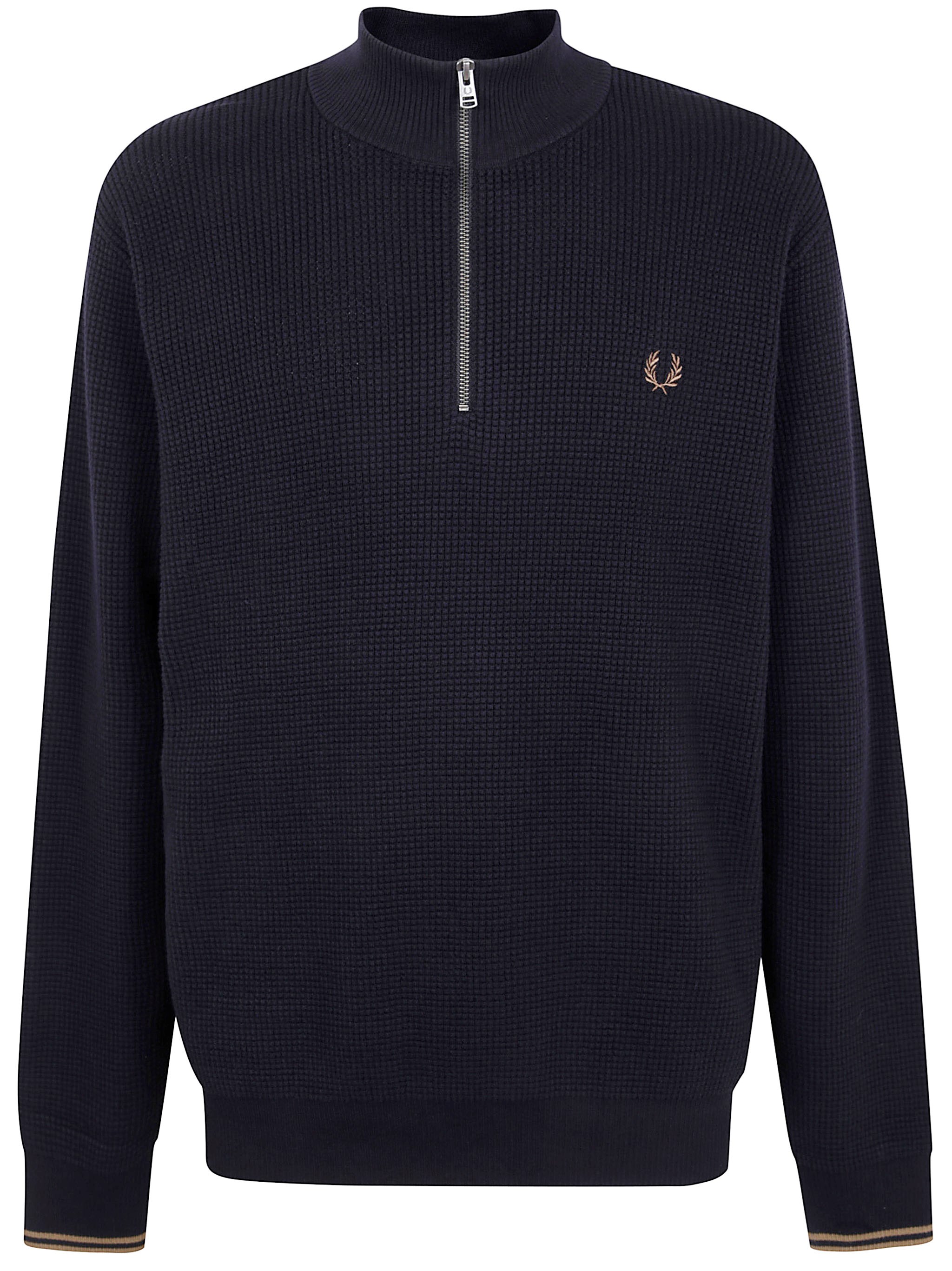 Fred Perry "" Waffle Stitch Half Zip Jumper In Black | ModeSens
